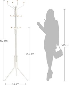 Stojan na kabáty se 12 háčky, stabilní kovový věšák, 182 cm vysoký, bílý
