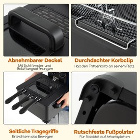 Costway Fritéza 1700 W elektrická fritéza 5 L fritovací hrnec s 1 velkým a 2