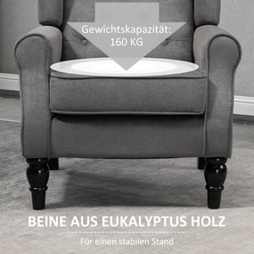 HOMCOM křeslo polohovatelné křídlo s čalouněním, dřevěné nohy, polyester, tmavě šedá, 74x86x102cm, do obývacího pokoje a ložnice | Aosom.de
