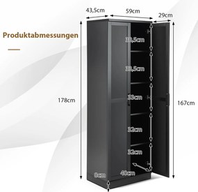 Costway 178 cm 5patrová vysoká skříň se 2 dveřmi a nastavitelnými – černý