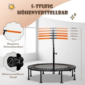 Costway Φ117 cm Skládací mini trampolína s výškově nastavitelným madlem dětská