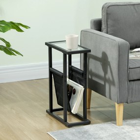 HOMCOM Noční stolek se látkovým košem, skleněná deska, konferenční stolek s kovovými nohami, stolek k pohovce do obývacího pokoje 40 x 18 x 55,5 cm Č…