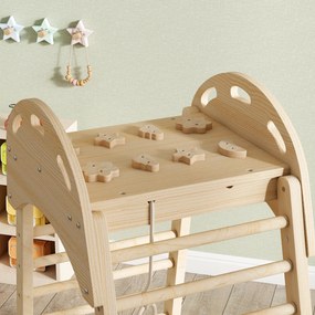 AIYAPLAY 6v1 Montessori lezecký trojúhelník s platformou a kruhy, dřevěný lezecký rám se skluzavkou, přírodní