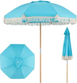 Costway Boho slunečník lze ohnout o 30° na obě strany 170 cm s třásněmi, modrý