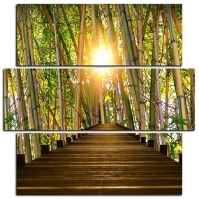Obraz na plátně - Dřevěná promenáda v bambusovém lese - čtverec 3172D (105x105 cm)