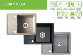Laveo Stella, 1-komorový granitový dřez 580x440x163 mm s krátkým odkapávačem, béžová, LAV-SBY_413T
