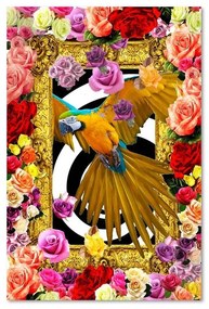 Obraz na plátně, Papoušek Barevné květiny Růže - 40x60 cm
