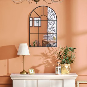 HOMCOM Obloukové okenní nástěnné zrcadlo 91x60cm s kovovým rámem ze skla do obývacího pokoje ložnice jídelny předsíně v černé barvě | Aosom.de