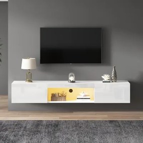 Aosom TV skříňka bílá pro 70palcový TV s LED osvětlením a ovládáním přes Bluetooth aplikaci, nosnost 30 kg, 160×31×22 cm, bílá