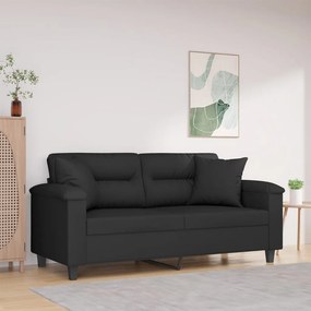 2místná pohovka s polštáři černá 140 cm tkanina z mikrovlákna 3200974