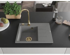 Mexen Ben, 1-komorový granitový dřez 600x500x190 mm, levý + zlatý sifon, šedá, 6522605000-71-G