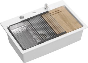 Bílý kuchyňský granitový dřez QUADRON Marc 110 s příslušenstvím bez baterie