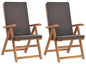 Polohovací zahradní židle s poduškami 2 ks masivní teak šedé - Default Title