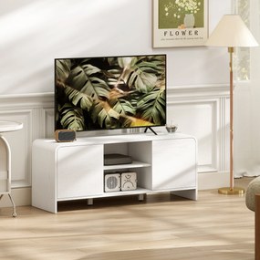 HOMCOM TV nábytek, televize do 140 cm, 2 dveře, 2 přihrádky, nastavitelná police, 110x35x45 cm, bílá