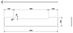 Sapho Sapho, PONTE Police Rockstone 870x12x150mm, bílá mat, RS008