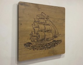 Li-Go "Plachetnice" světelný obraz s baterií 70x70cm varianta: ovládání na obraze bez dálkového ovladače, provedení: dub světlý