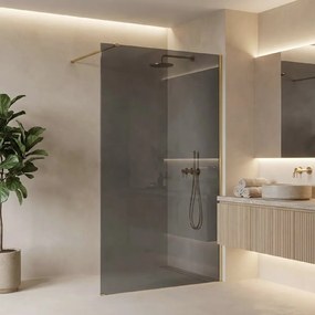 Bezrámová sprchová zástěna REA FLEXI GOLD BRUSH 120 cm, zlatá kartáčovaná/šedá kouřová - bez vaničky