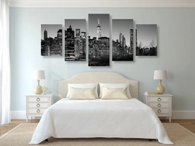 5-dílný obraz centrum New Yorku v černobílém provedení - 200x100 cm