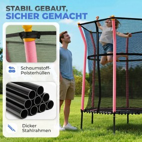 HOMCOM dětská trampolína Ø163,5 cm, trampolína s ochrannou sítí, kryt hran, zahradní trampolína pro děti 3-10 let, max. zatížení 50 kg, růžová barva