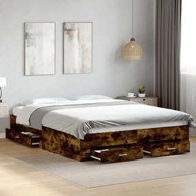 Rám postele se zásuvkami kouřový dub 160 x 200 cm kompozit 3280374