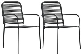 Zahradní židle 2 ks bavlněné provázky a ocel černé - Default Title