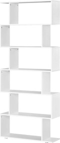 HOMCOM Knihovna s 6 policemi Dřevěná S Tvar 80x24x191 cm