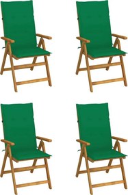 vidaXL Zahradní polohovací židle s poduškami 4 ks masivní akácie [3065354] Barva: Zelená