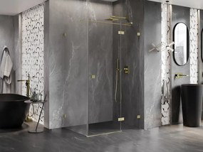 Mexen Lunar T, výklopný sprchový kout pravý 110 x 100 cm, 8mm čiré sklo, zlatý kartáčovaný - 834T-110-100-55-00-P