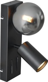 Moderní nástěnné svítidlo černé 2-světelné naklápěcí s portem USB-C - Lesly