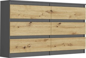 Komoda 140 CM Skříňka 6 Zásuvek Výrobce Pl R-140 Antracit MIX Artisan