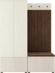 Předsíňová stěna RAYO 1 s čalouněnými panely, 140 cm, kašmír/ hnědá