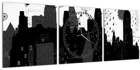 Obraz - Město s nápisy a vzory (s hodinami) (90x30 cm)
