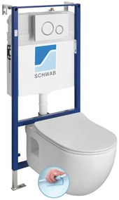 Závěsné WC BRILLA Rimless bílá s podomítkovou nádržkou a tlačítkem Schwab, bílá - 100614-SET5