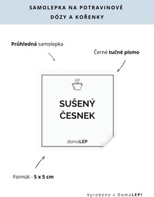Samolepka na kořenky SUŠENÝ ČESNEK průhledná 5 × 5 cm tučné písmo