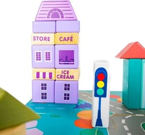 Montessori dřevěné kostky Kruzzel 23519 s podložkou veselé město 115 ks