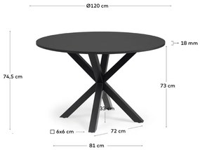 OnaDnes -20% Černý lakovaný jídelní stůl Kave Home Argo 120 cm s černou kovovou podnoží
