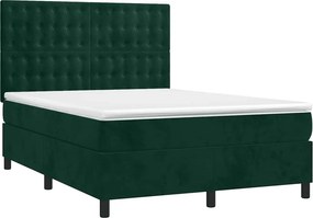Box spring postel s matrací a LED tmavě zelená 140x190 cm samet 3136362