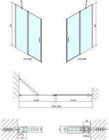 Polysan ZOOM LINE BLACK sprchové dveře 1300mm, čiré sklo, ZL1313B