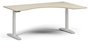 Výškově nastavitelný stůl, elektrický, 675-1325 mm, ergonomický pravý, deska 1800x1200 mm, bílá podnož, ořech