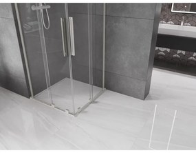 Mexen Velar L Duo, sprchový kout s posuvnými dveřmi 90 x 90 cm, 8mm čiré sklo, broušená ocel, 871-090-090-02-03-97