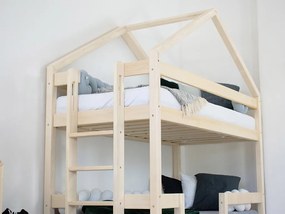 Benlemi Sada: Domečková patrová postel KILI s dřevěným úložným šuplíkem BUDDY na kolečkách Zvolte barvu: Bílá, Varianta: S roštem