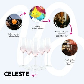 Sklenice na šampaňské, set 6 ks, 280 ml, růžová, CELESTE TYP 1
