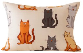 Povlak na polštář z mikrovlákna COLORED CATS 70x90 cm, krémový