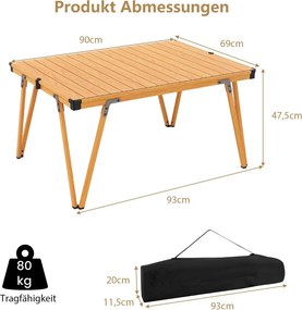 Costway Kempingový stůl s voděodolnou deskou a taškou, hnědý
