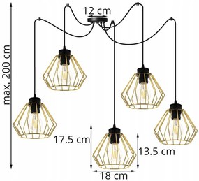 Závěsné svítidlo NUVOLA SPIDER 1, 5x zlaté drátěné stínítko