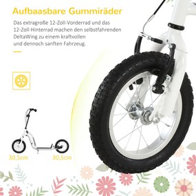 HOMCOM Dětská koloběžka Koloběžka od 5 let, dětská koloběžka Šlapací koloběžka Městská koloběžka s pneumatikami 12 palců, hliníková guma, bílá| Aosom