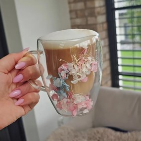 Flamenco Mystique Termální sklo s květinami trikolorní hortenzie 300 ml dekorativní hrnek 1 ks SZK179