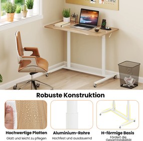Costway Stůl ve tvaru C s kolečky 70-106 cm výškově nastavitelný stojící natural