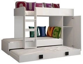Dvoupatrová postel s přistýlkou TOLEDO 2 | bílá/bílá-lesk-šedé úchyty | UNIVERZÁLNÍ