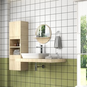 Kleankin Kulaté Zrcadlo se Skladem na Koupelnové Doplňky - Ø 45 x 10H cm - Přírodní Dřevěný Efekt